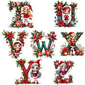 Watercolor Christmas Alphabet Clipart: Elf Letters & Numbers (PNG ...