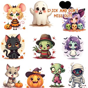 Halloween Cute Kawaii Clipart Watercolor Png Bundle. Adorable Halloween ...