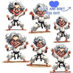 Watercolor Karate Fighter Grandma Clipart, Dynamic Grandma, Sporty and ...