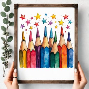 Colorful Pencils Watercolor Clipart Png Bundle. Art Supplies ...