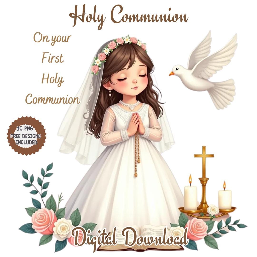 Watercolor First Holy Communion Clipart: Boys & Girls PNG (digital ...