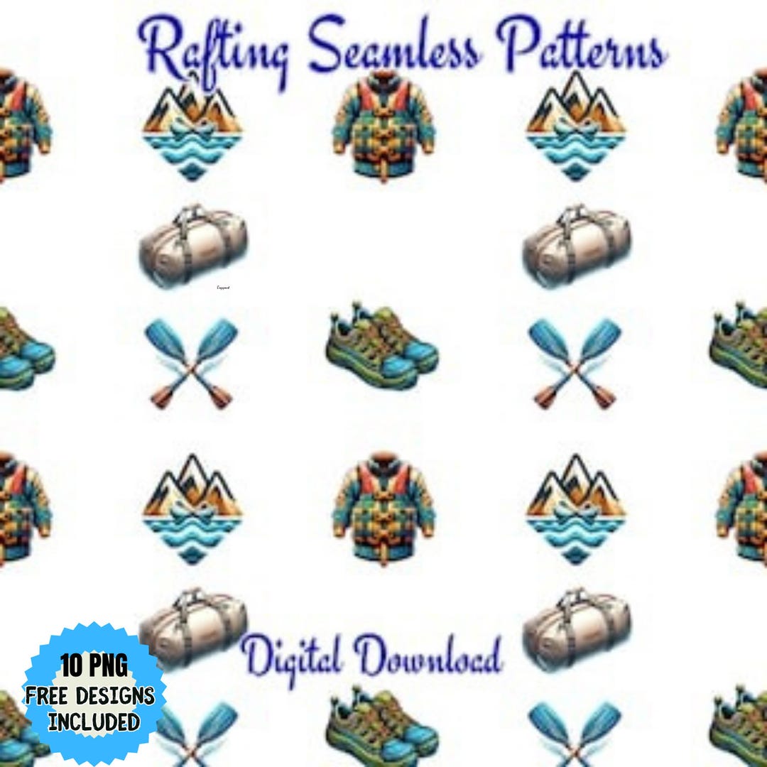 Seamless Rafting Gear Pattern Png,digital Download for Commercial Use ...