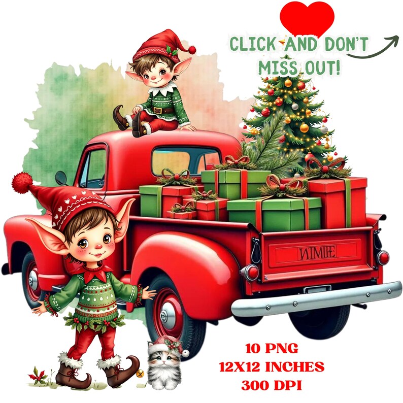 Watercolor Christmas Elves Clipart: Holiday PNG Bundle (digital ...