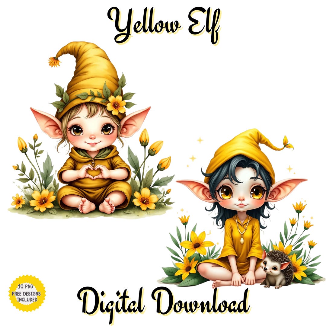 Yellow Christmas Elves Watercolor Clipart: Winter Gnomes (digital ...