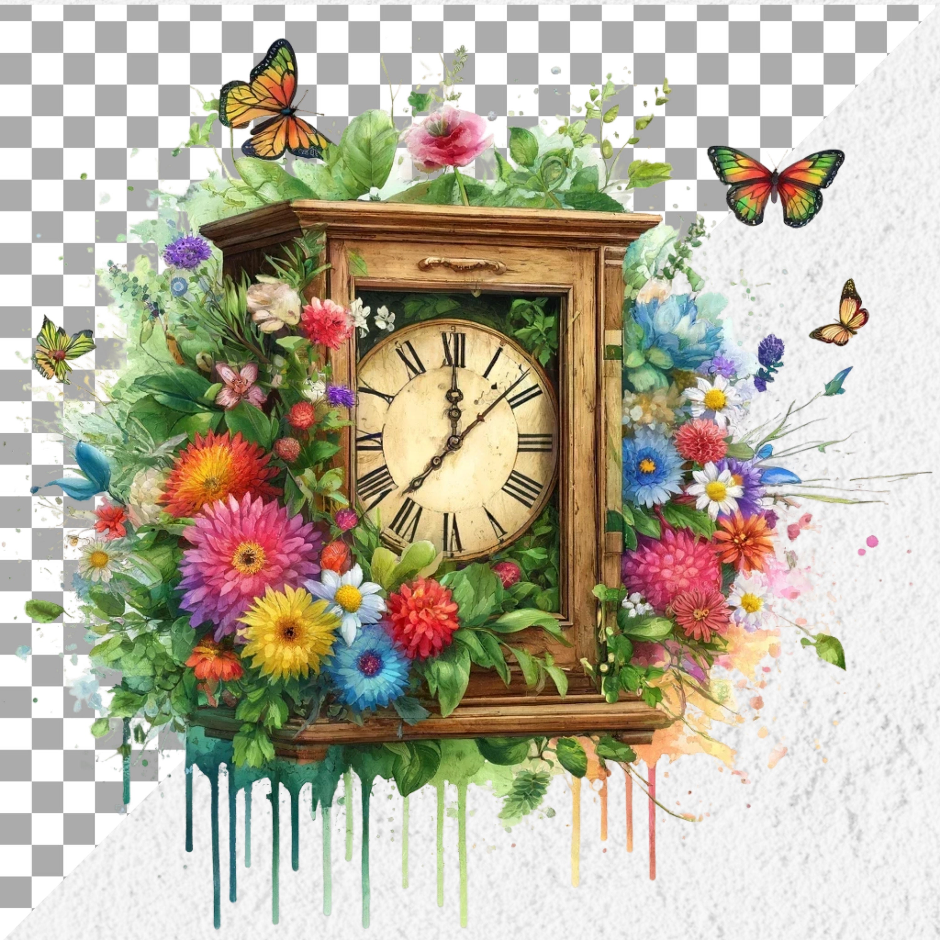 Watercolor Old Roman Numerals Clocks Clipart Bundle Png. Hours of ...