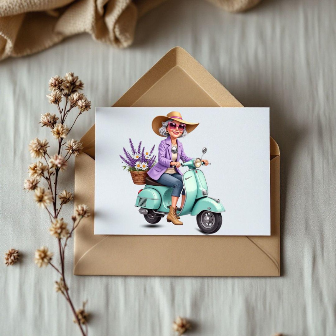 Grandma on Scooter Clipart: Floral PNG, Senior Adventures (digital ...