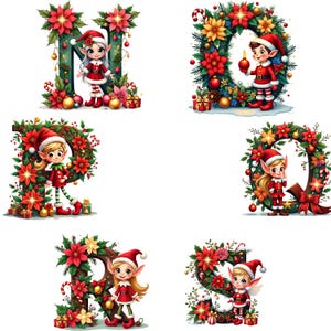 Watercolor Christmas Alphabet Clipart: Elf Letters & Numbers (PNG ...