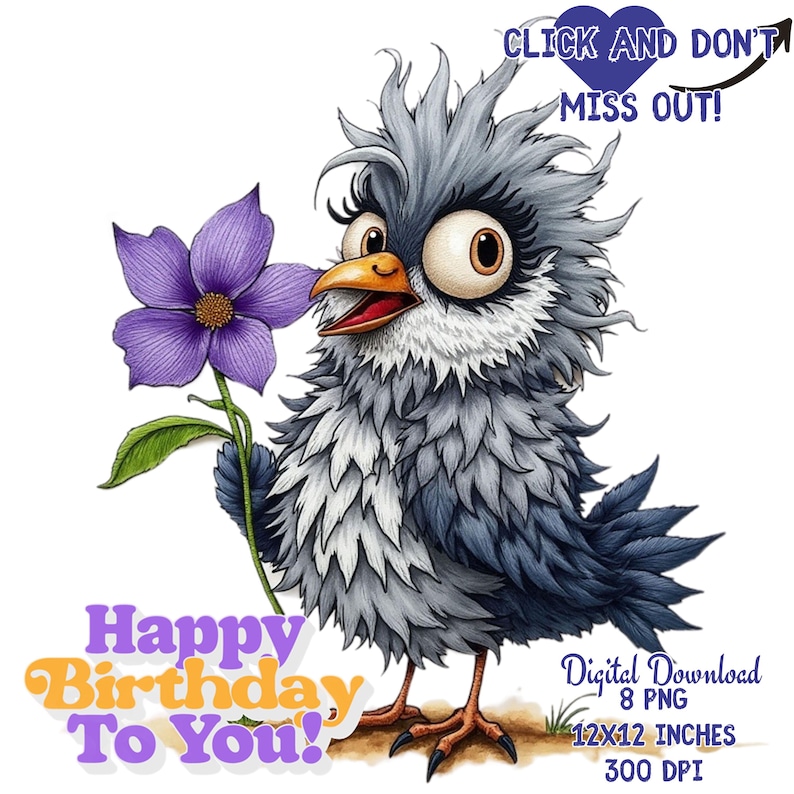 Watercolor Quirky Birds Birthday Clipart (PNG Digital Download) - Etsy