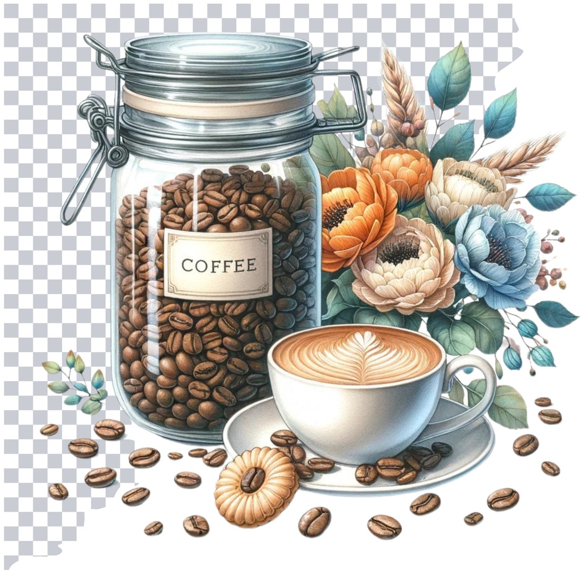 Watercolor Coffee Clipart: Coffee Lover PNG, Sugar Art (digital ...