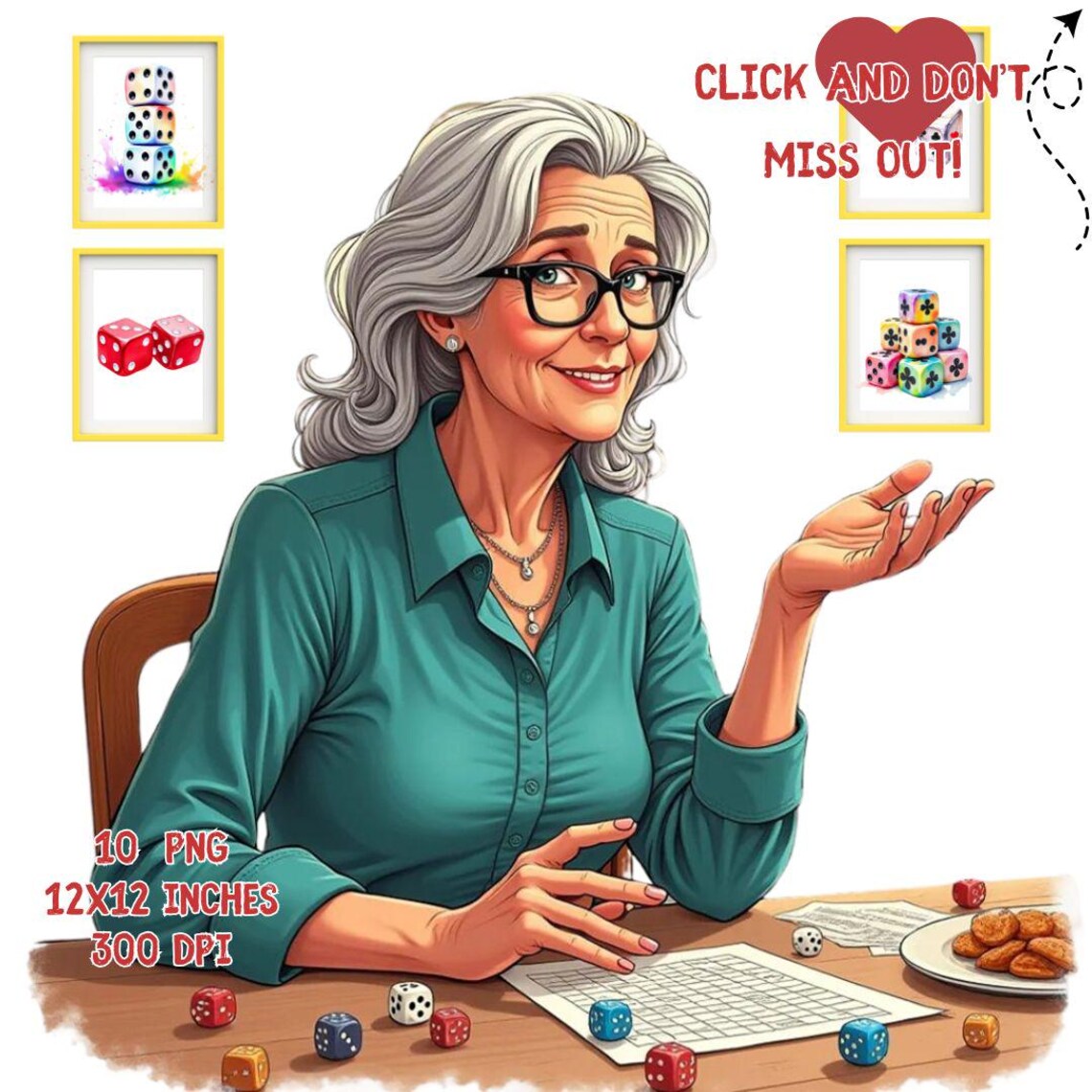 Grandma Playing Cards PNG: Funny Senior Lady Clipart (digital Download ...