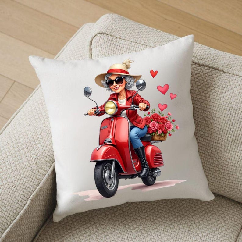 Grandma on Scooter Clipart: Floral PNG, Senior Adventures (digital ...