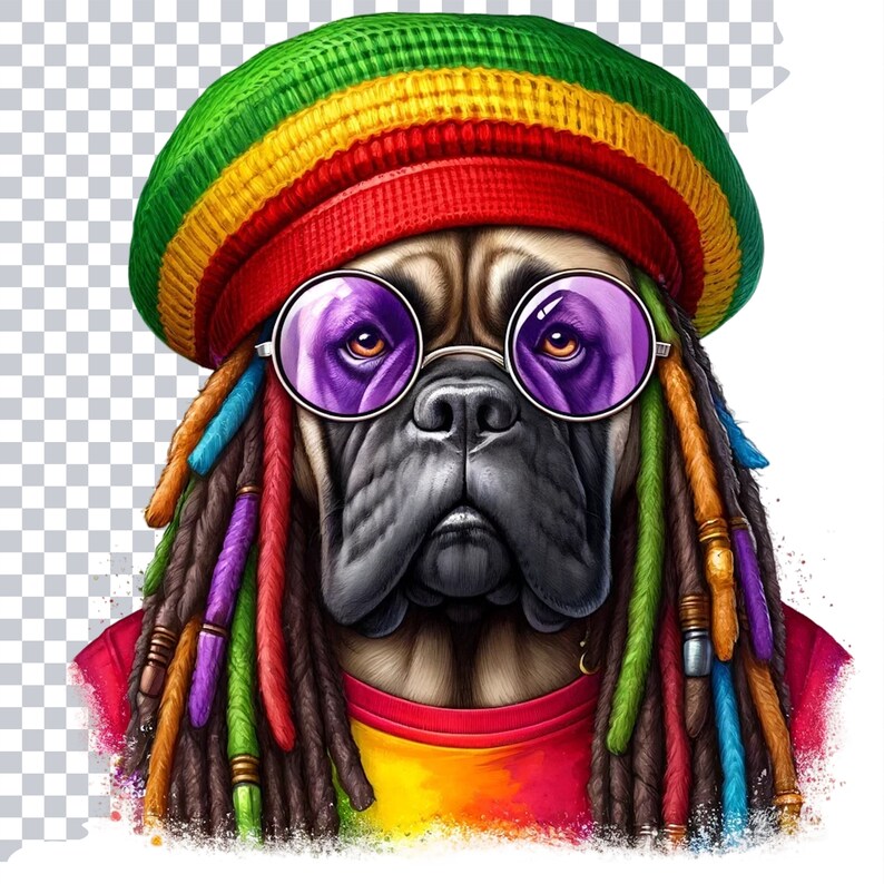 Rasta Dog Watercolor Clipart: Rastafarian Pooch Illustration (PNG & JPG ...