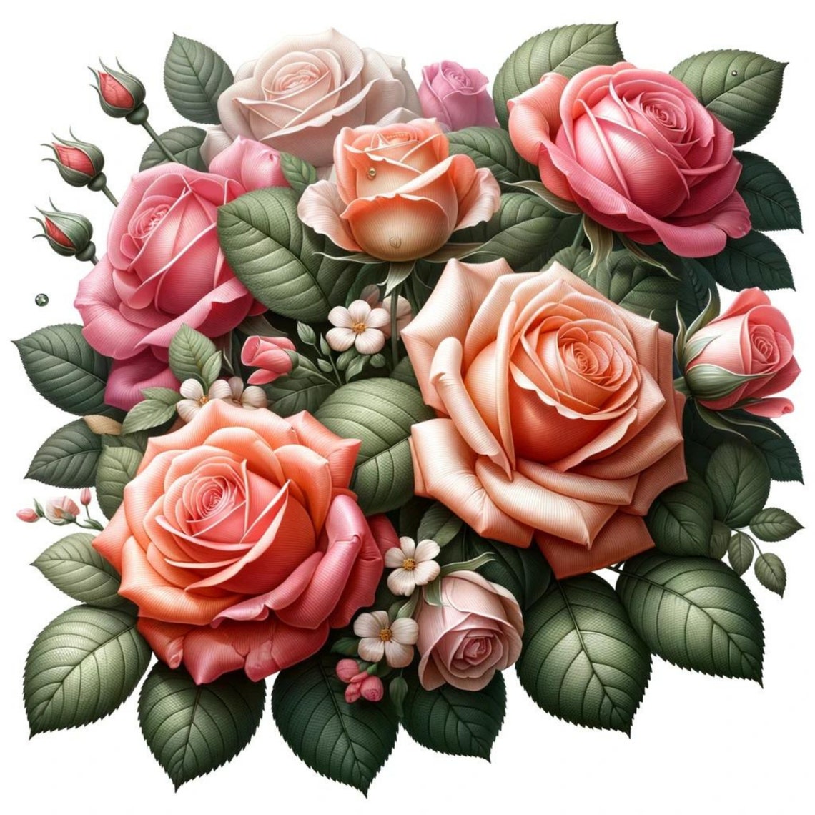 Watercolor Pink Roses Clipart Png, Roses Wedding Bouquet Bundle, Blush ...