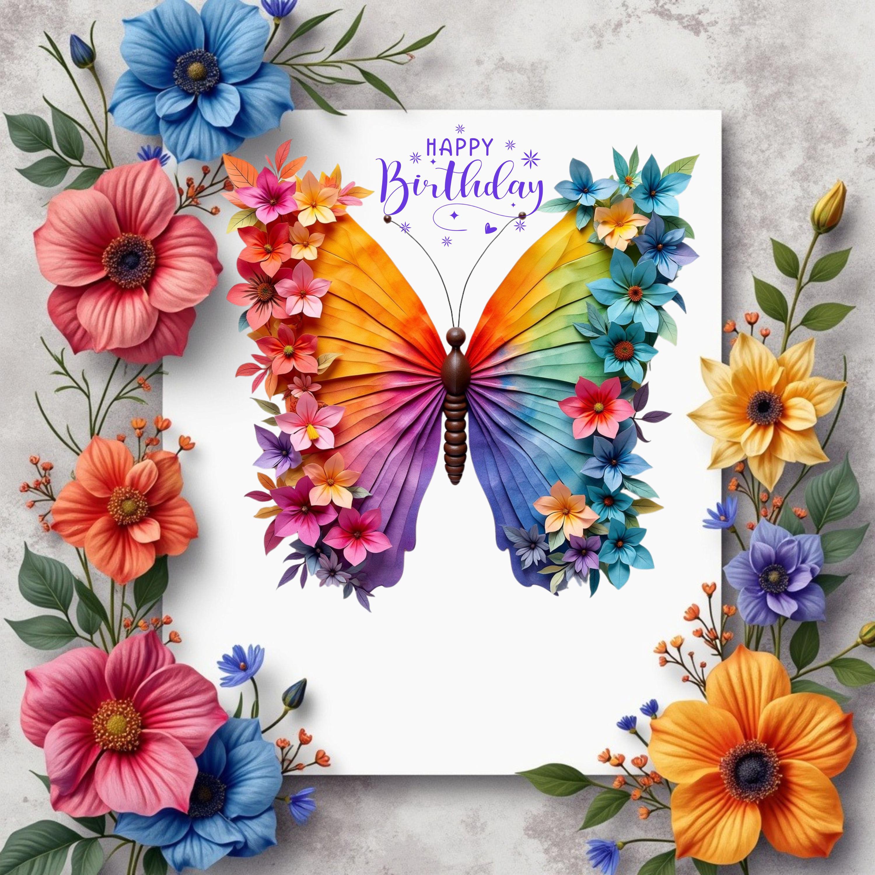 Butterfly Birthday Card: Flowery Wings Design (digital Download) - Etsy