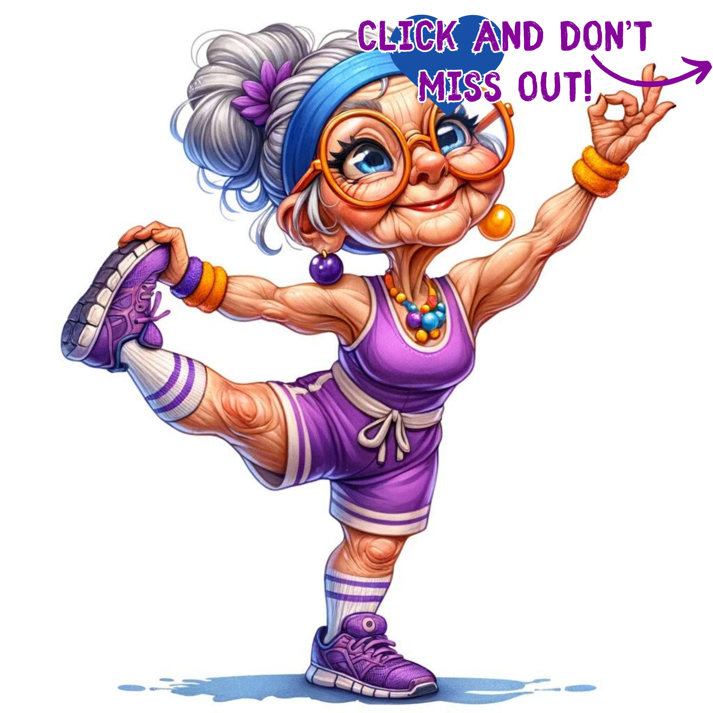 Funny Grandma Gym Clipart: Watercolor Fitness Granny (digital Download ...
