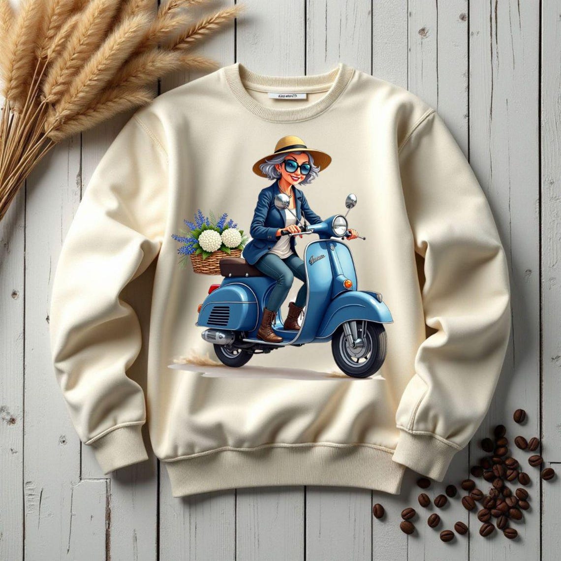 Grandma on Scooter Clipart: Floral PNG, Senior Adventures (digital ...