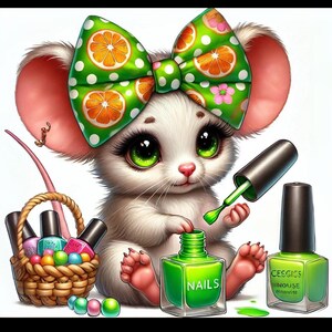 Charming & Flirty Mice Watercolor Cliparts With Large Colorful Bows ...