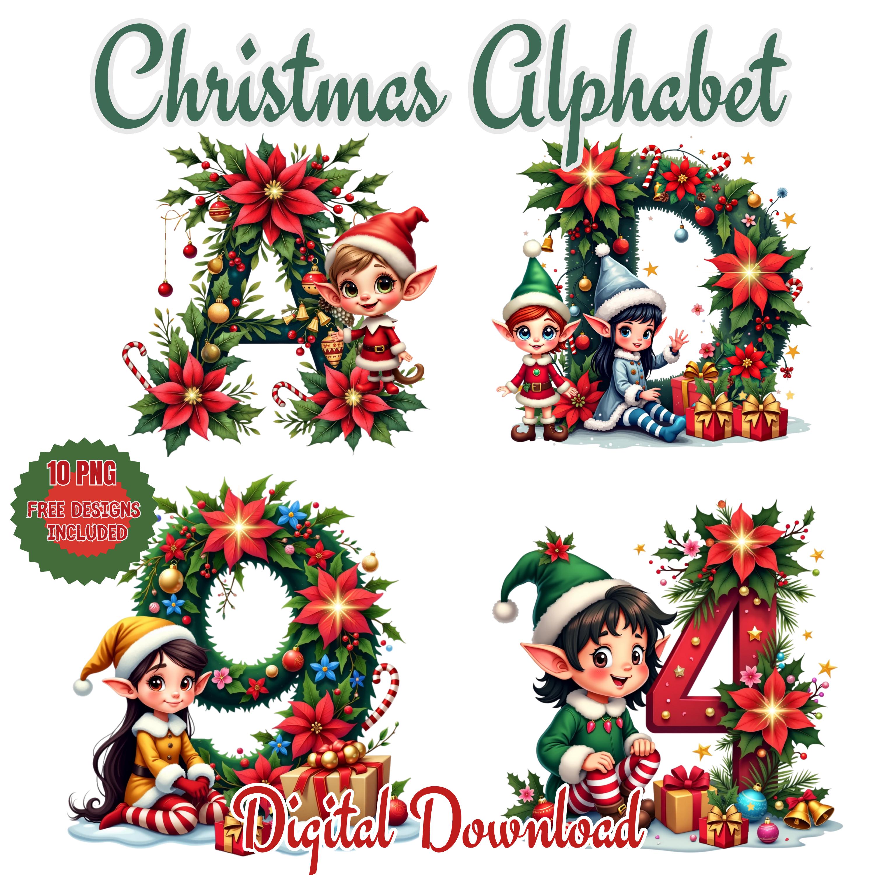 Watercolor Christmas Alphabet Clipart: Elf Letters & Numbers (PNG ...