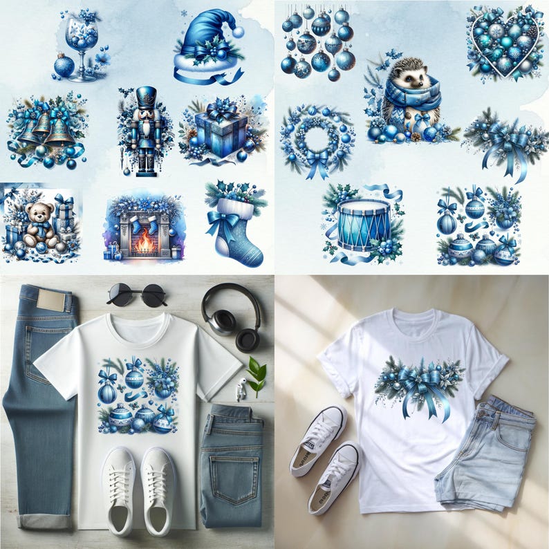 Blue Christmas Watercolor Clipart Bundle (PNG, JPG, PDF) - Etsy