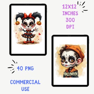 40 Cute Halloween Characters Bundle Png Watercolor Clipart. Graphics ...