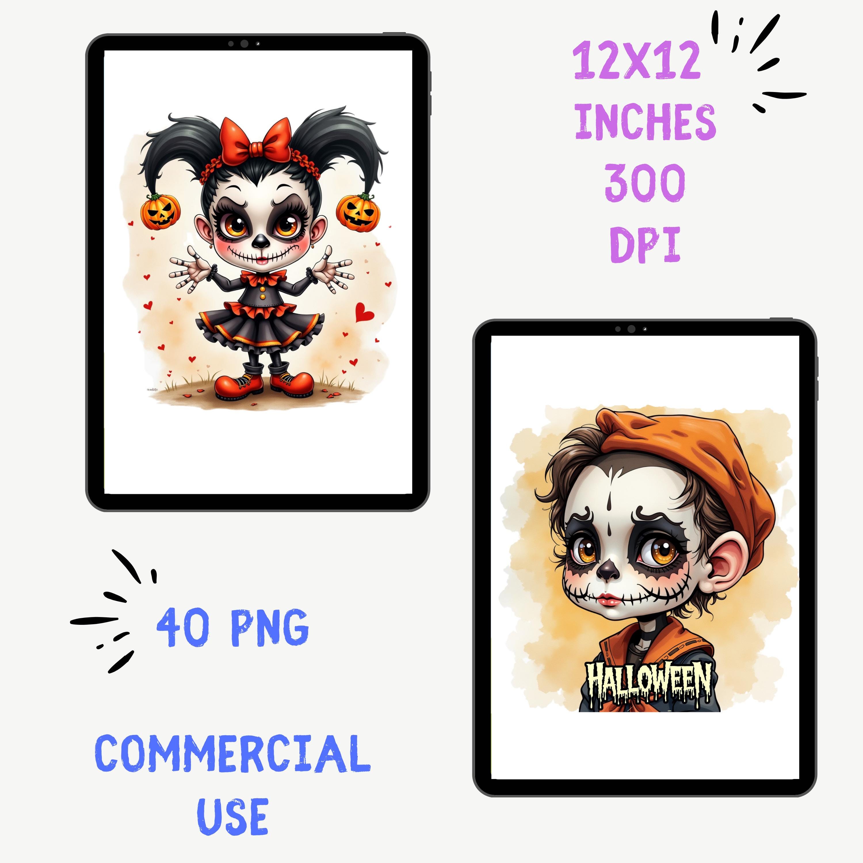 40 Cute Halloween Characters Bundle Png Watercolor Clipart. Graphics ...