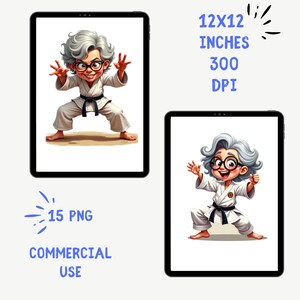 Watercolor Karate Fighter Grandma Clipart, Dynamic Grandma, Sporty and ...