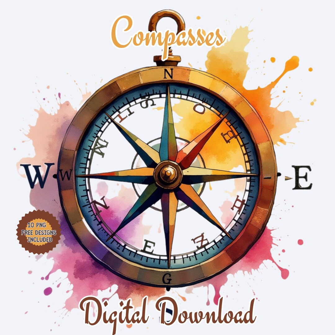 Watercolor Compass Clipart: Nautical Steampunk PNG (digital Download ...