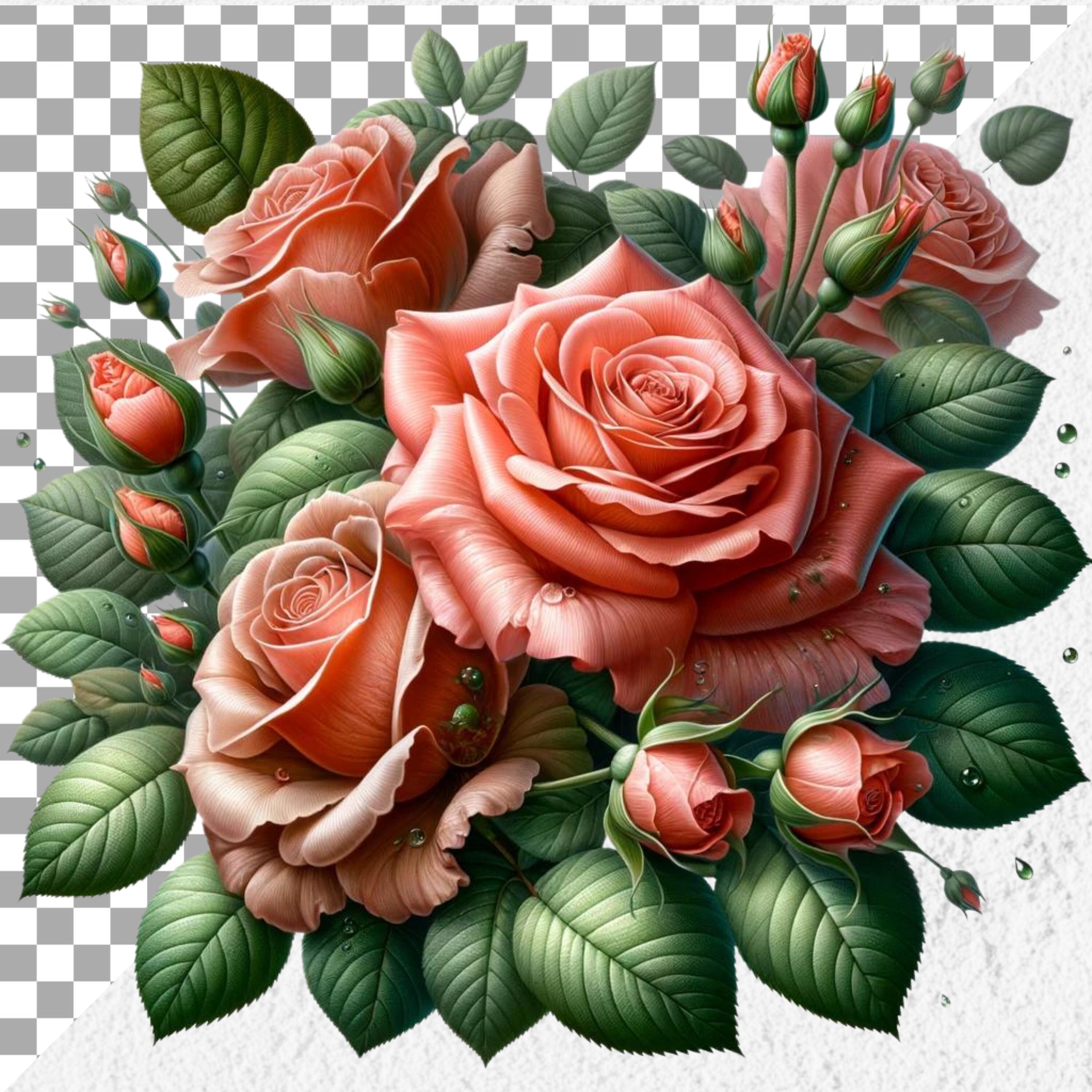 Watercolor Pink Roses Clipart Png, Roses Wedding Bouquet Bundle, Blush ...