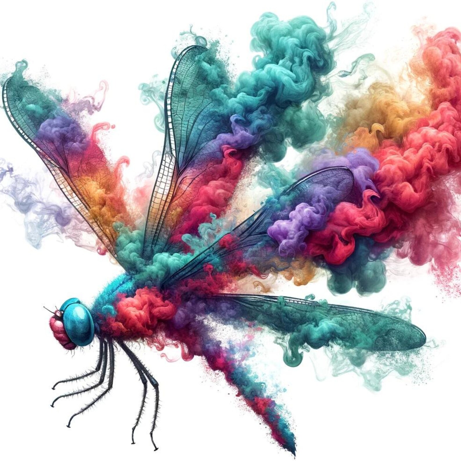 Watercolor Smoke Dragonfly Clipart Bundle: Mystical Polychromatic Art ...