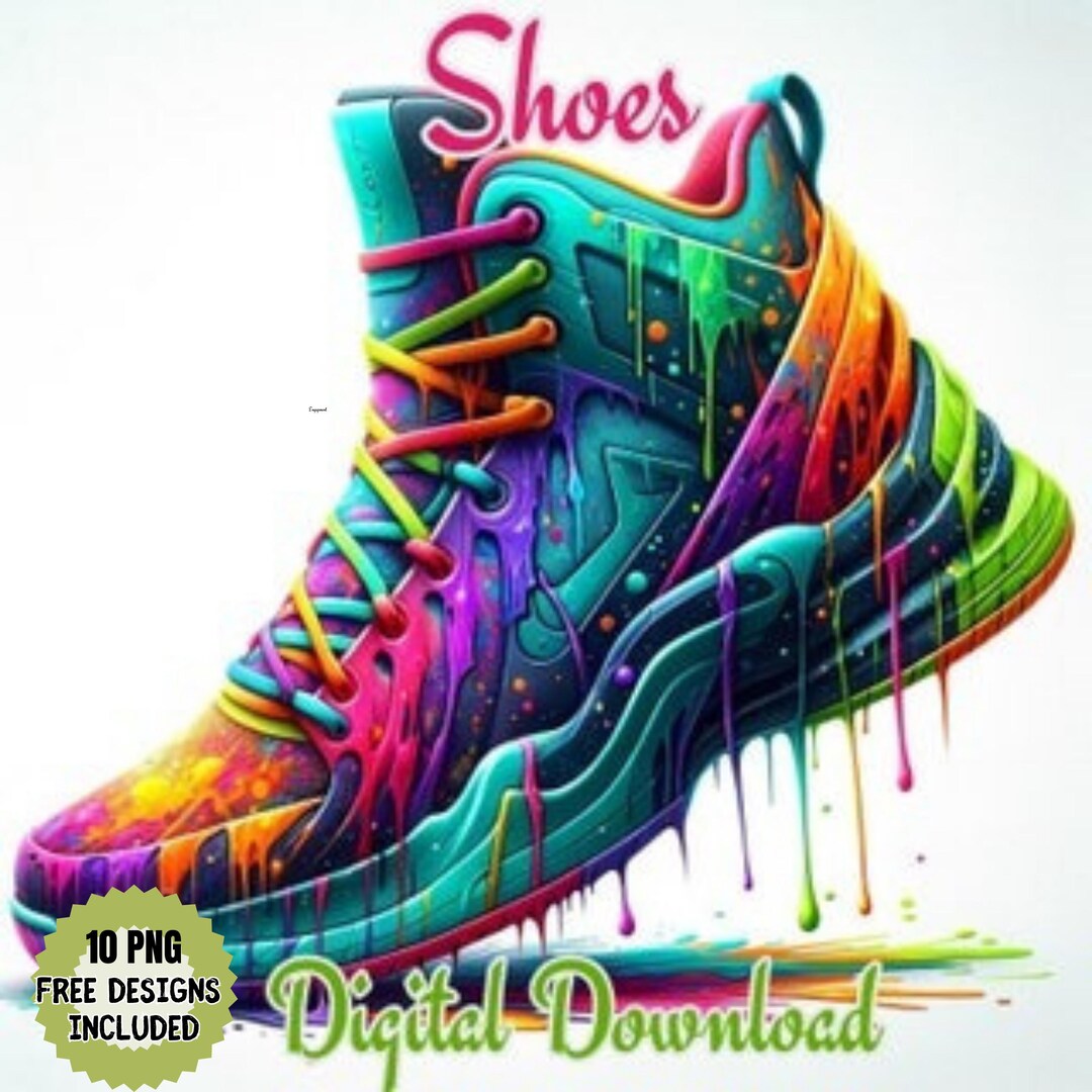Watercolor Dripping Sneakers Png Clipart. Red, Blue Colorful Shoes ...