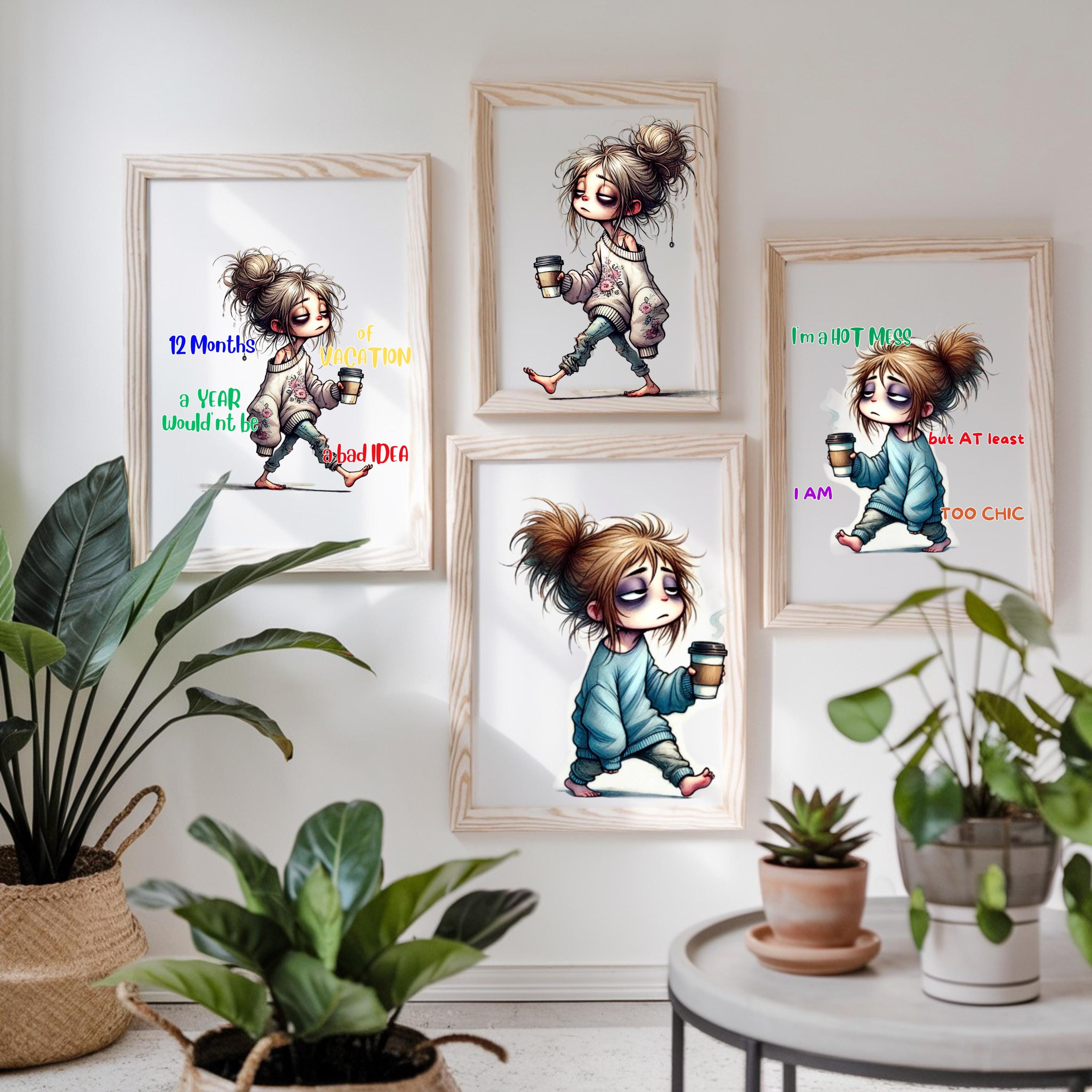 Watercolor Frazzled Girl Coffee Clipart: Weary Woman PNG (digital ...