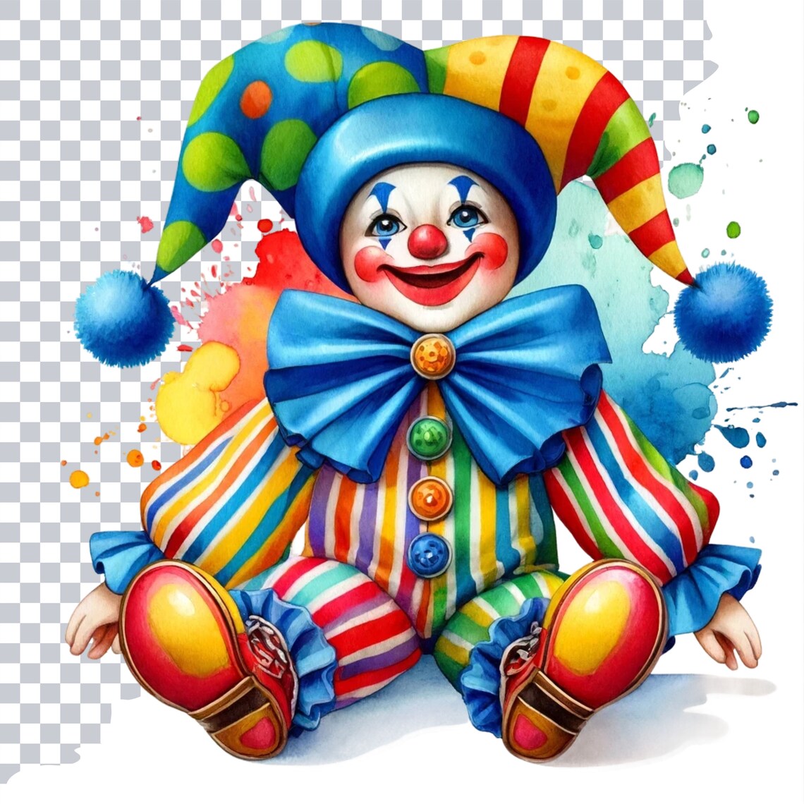 Cute and Cheerful Clown Clipart Watercolor. Gnome-clown, Adorable ...