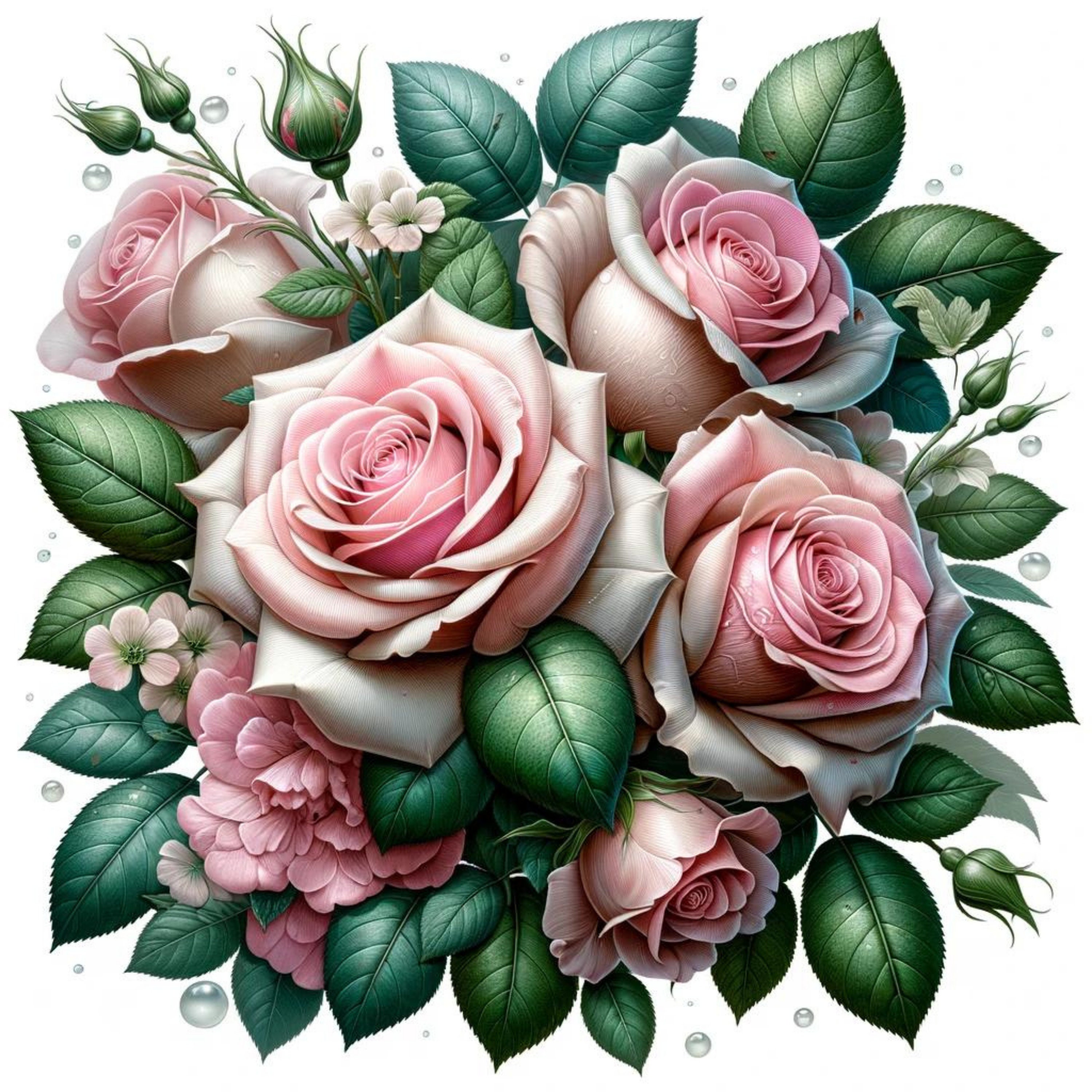 Watercolor Pink Roses Clipart Png, Roses Wedding Bouquet Bundle, Blush ...