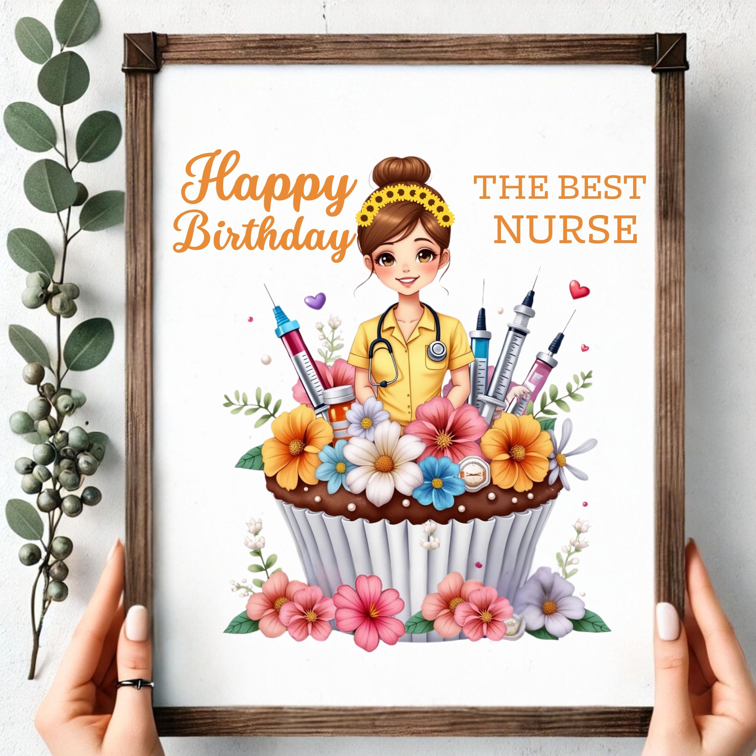 Birthday Nurse With Flowes. Nurse Birthday Card. Happy Birthday Nurse ...