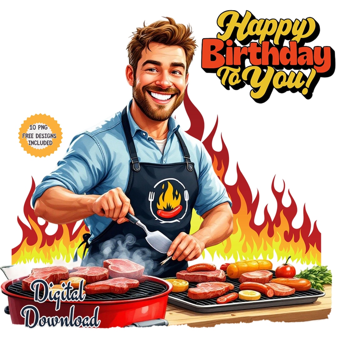 Watercolor BBQ Birthday Clipart: Funny Grill Party PNG (digital ...