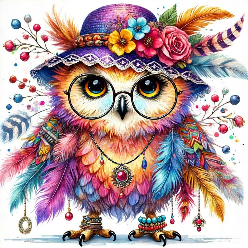 Watercolor Owl Clipart Set: Elegant Fashion Owls (printable PNG) - Etsy