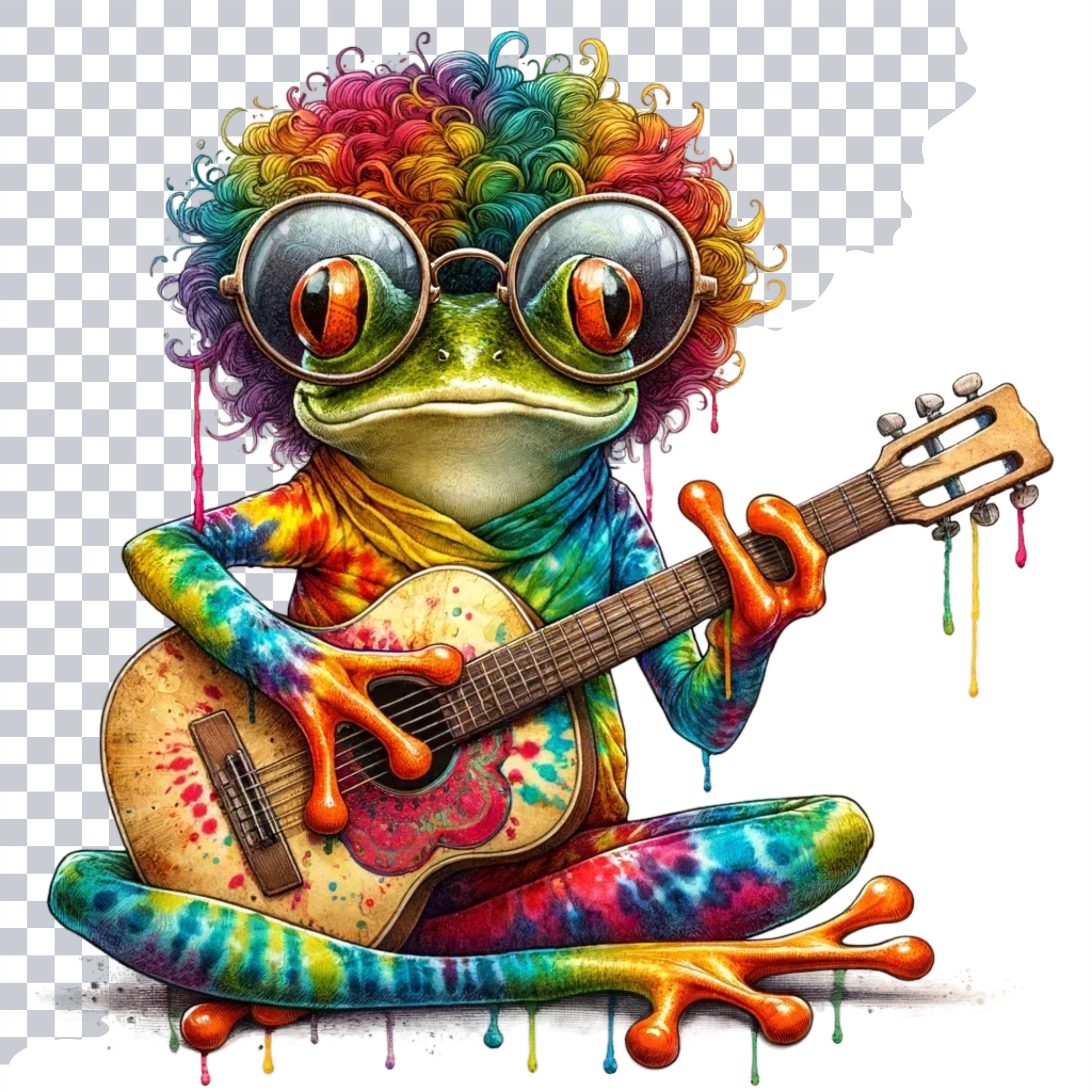 Watercolor Green Frogs Clipart, Whimsical Frog With Acoustic Guitar PNG ...