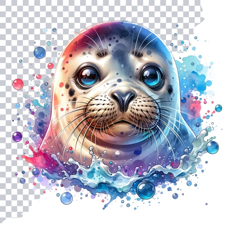 Whimsical Watercolor Seal Clipart, Ocean Seal Rainbow Splash Clipart ...
