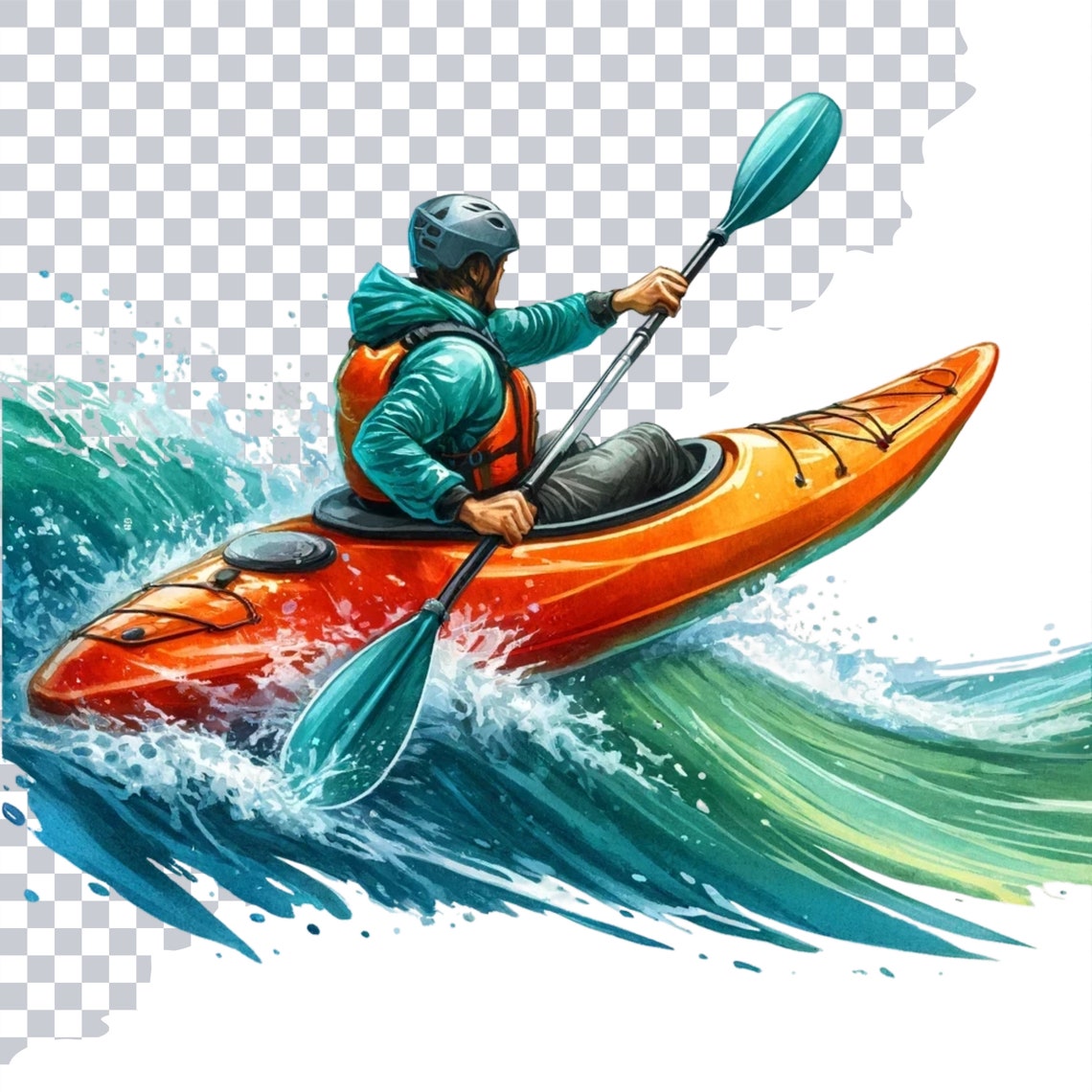 Watercolor Kayak Adventure Clipart. Travel Illustration. Water & Paddle ...