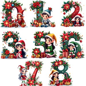 Christmas Alphabet Letters & Numbers Watercolor Clipart. Adorable Elf ...