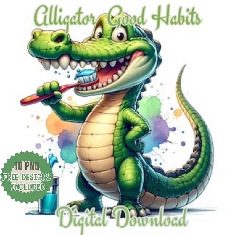 Watercolor Hygiene Charming Alligator Clipart - Grooming Crocodile PNG ...