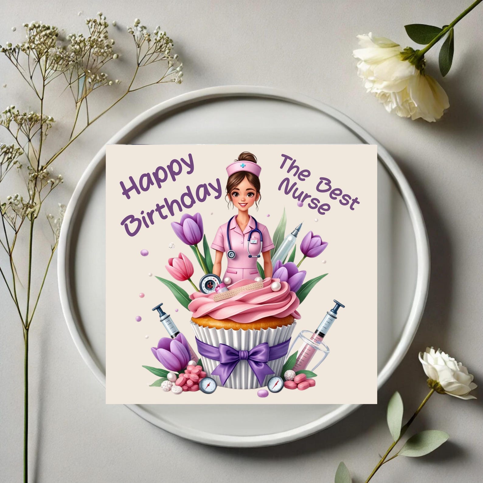 Nurse Birthday Card: Floral Clipart (digital Download) - Etsy