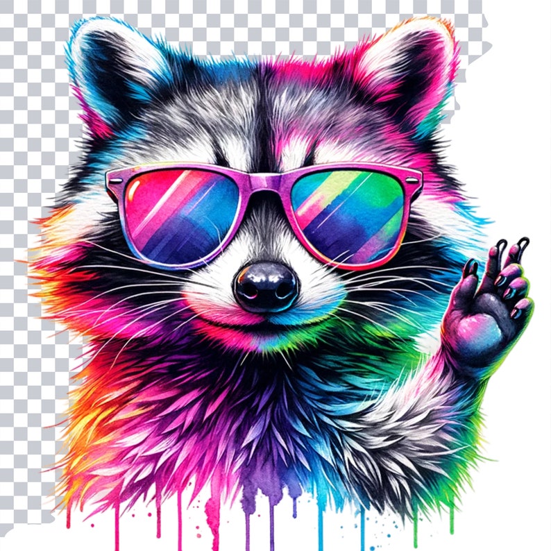 Rainbow Raccoon Art Print: Hip Peace Sign Animal Poster (digital ...