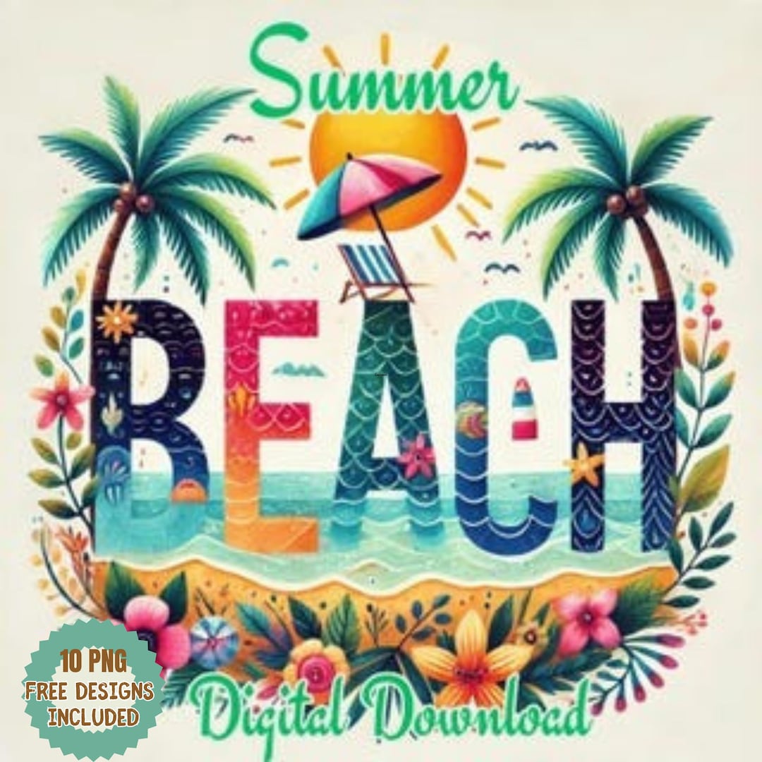 Sunny Beach Day Clipart Bundle PNG & JPG, Watercolor Summer, Seasonal ...