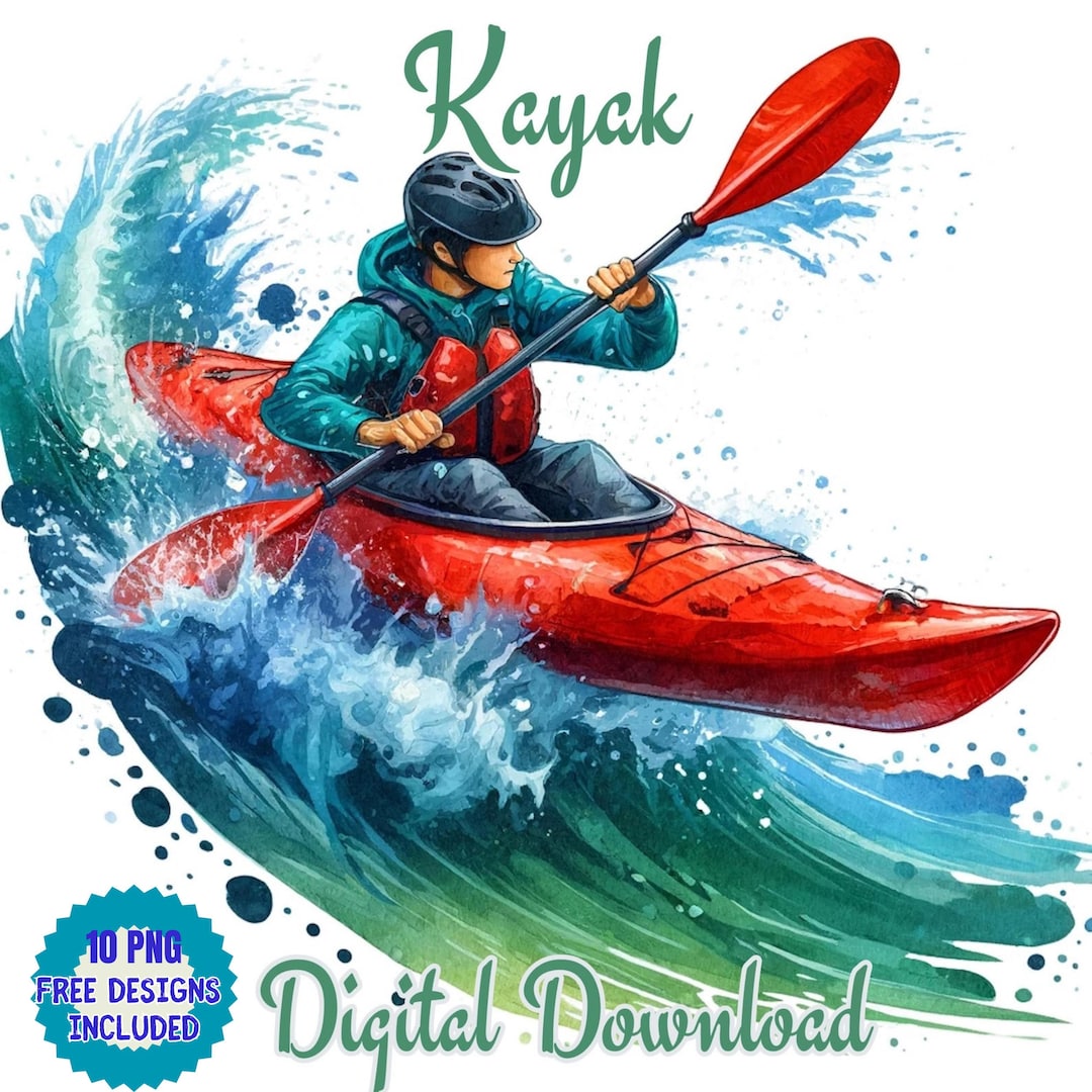 Watercolor Kayak Adventure Clipart. Travel Illustration. Water & Paddle ...