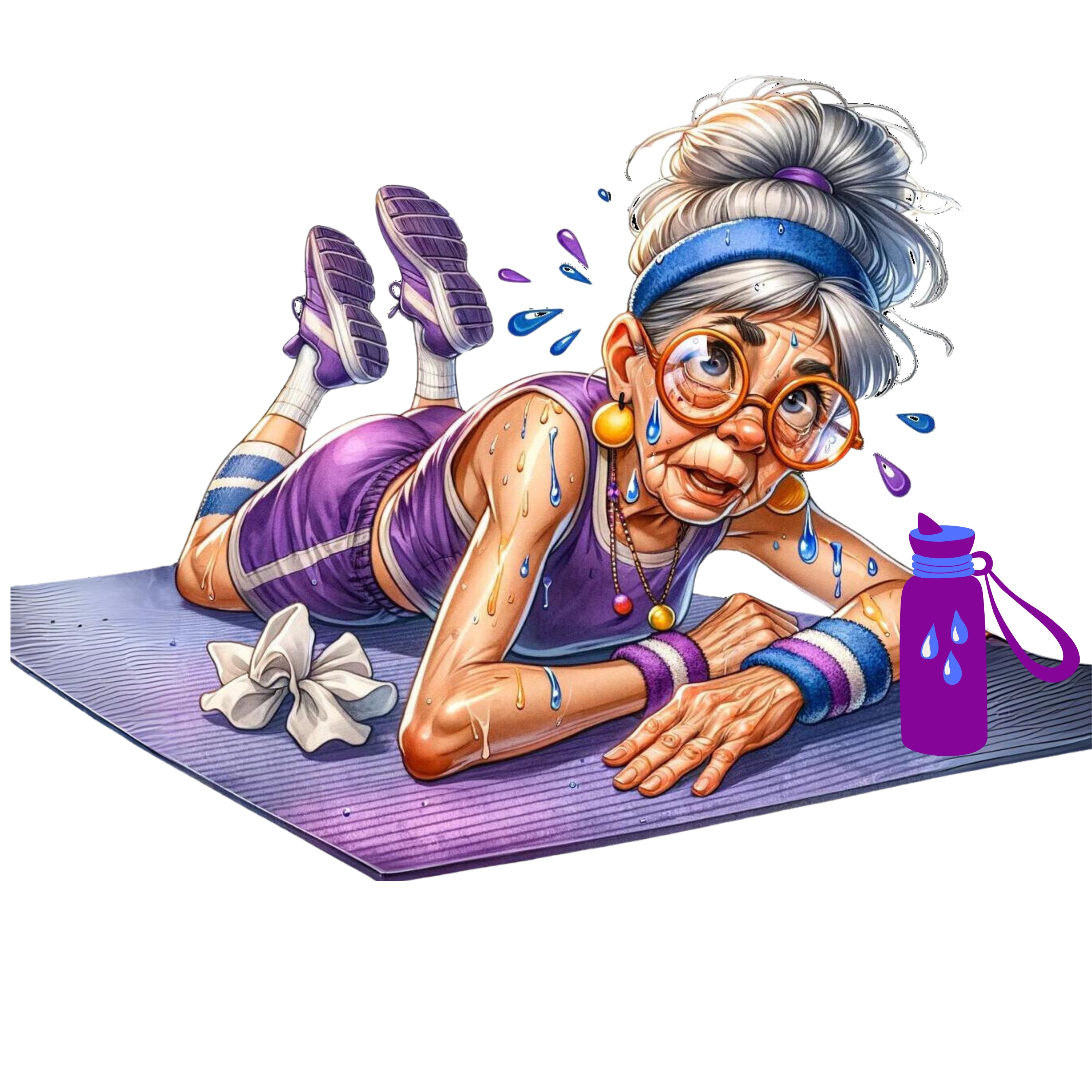 Funny Grandma Gym Clipart: Watercolor Fitness Granny (digital Download ...