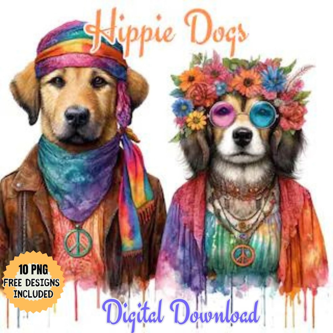 Colorful Bohemian Dogs Clipart: Watercolor Hippie Dog Illustrations ...