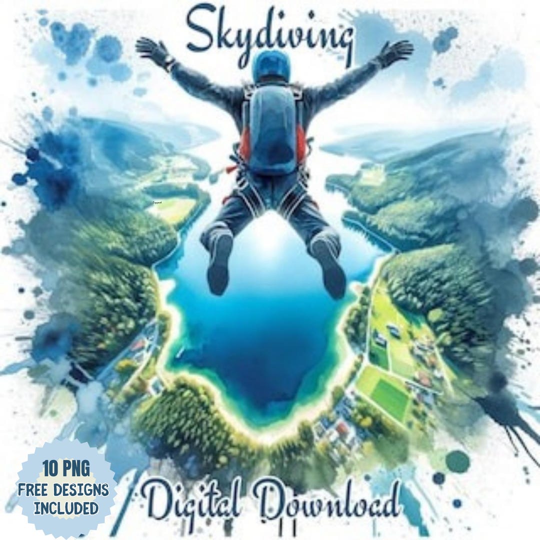 Skydiving Colorful Clipart Watercolor, Parachuting Digital Clipart ...