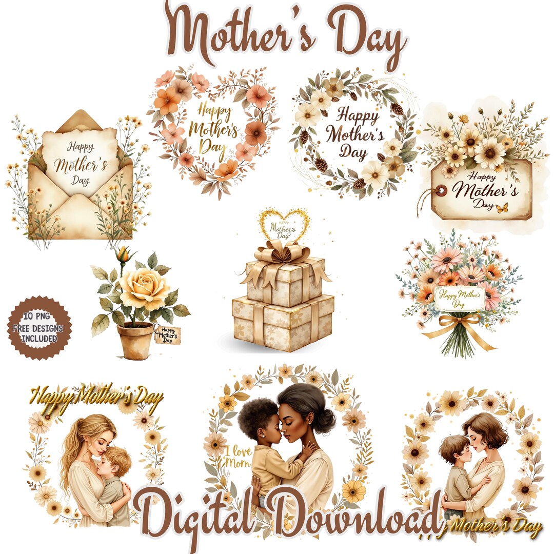 Mother's Day Floral Clipart Bundle: Mom and Kids PNG (digital Download ...