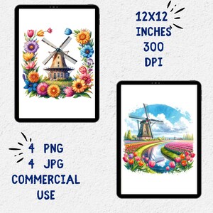 Watercolor Floral Windmill Clipart. Elegant Floral Windmill Clipart ...